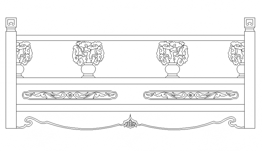 Beautiful floral pattern railing front view cad block details dwg file Beautiful floral pattern railing front view cad block details dwg file