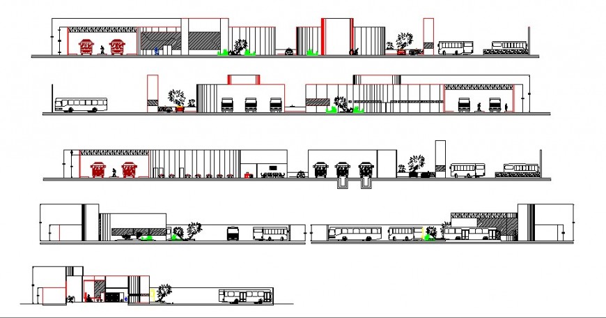 Bus terminal building all sided elevation and section drawing details ... Bus terminal building all sided elevation and section drawing details ...