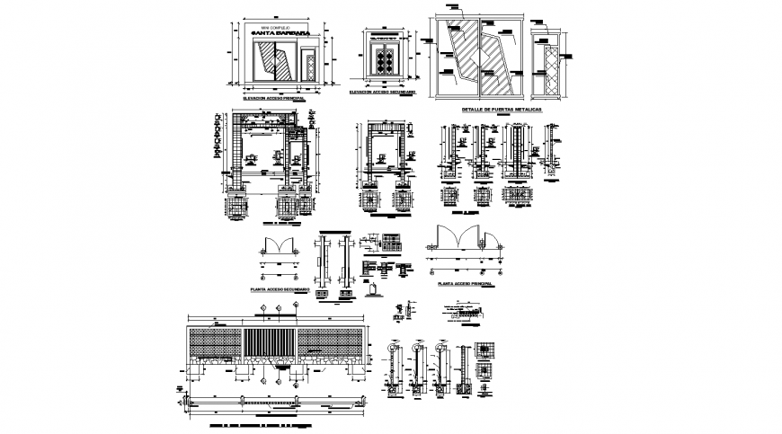 Facade fence and gate elevation, section and installation details dwg file Facade fence and gate elevation, section and installation details dwg file
