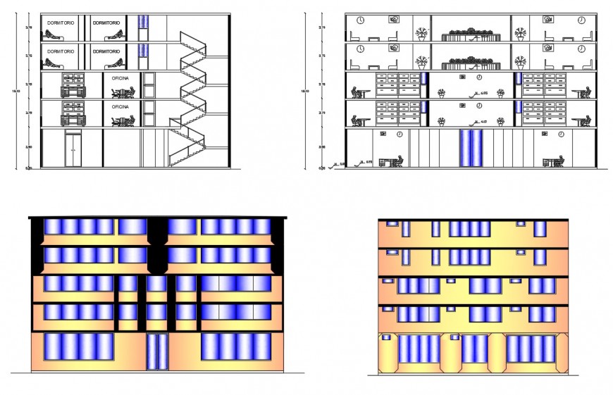 Five story commercial office building elevation and sections drawing ... Five story commercial office building elevation and sections drawing ...
