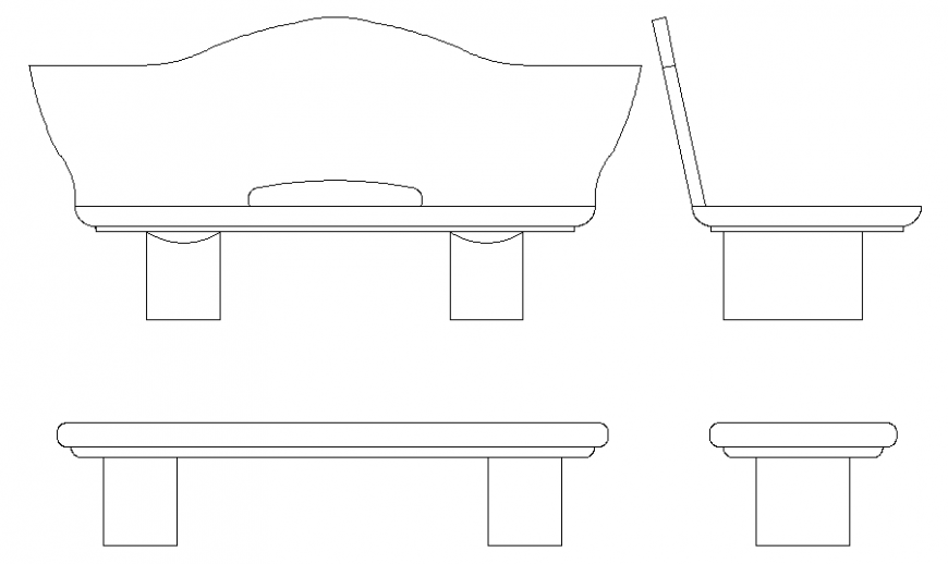 Flat bench all sided elevation cad block details dwg file Flat bench all sided elevation cad block details dwg file