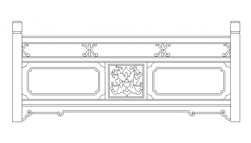 Floral pattern railing front elevation cad block details dwg file Floral pattern railing front elevation cad block details dwg file