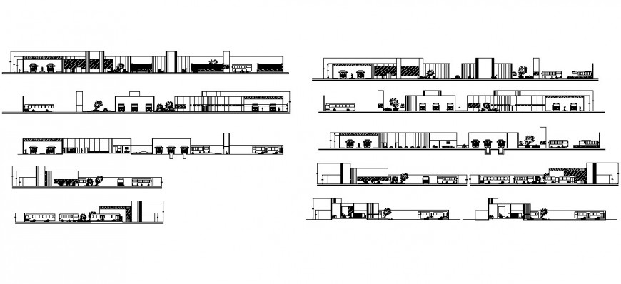 Government bus terminal building all sided elevation and section cad ... Government bus terminal building all sided elevation and section cad ...