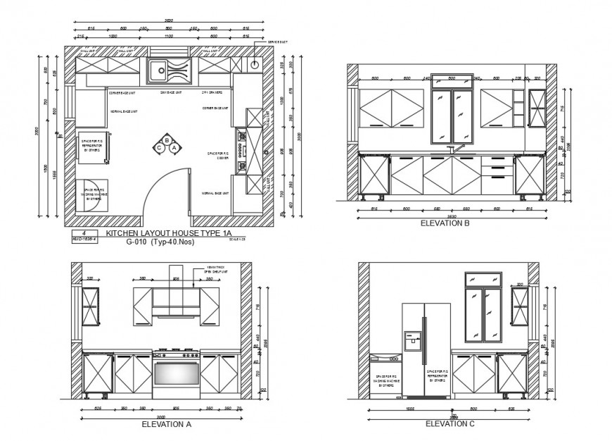 Kitchen all sided elevation and layout plan house type cad drawing ... Kitchen all sided elevation and layout plan house type cad drawing ...