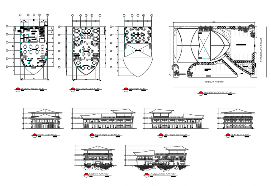 Luxuries restaurant all sided elevation, section and plan details dwg file Luxuries restaurant all sided elevation, section and plan details dwg file
