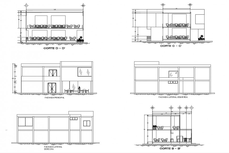 Main and back elevation and all sided sectional drawing details of ... Main and back elevation and all sided sectional drawing details of ...