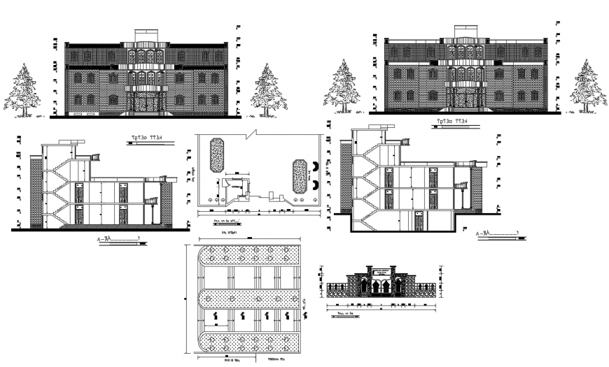 Multi-story university building all sided elevation, section and cad ... Multi-story university building all sided elevation, section and cad ...
