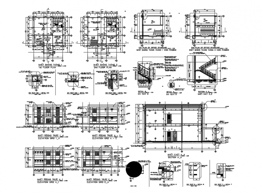 Office building elevation, sections, staircase sections, floor plan and ... Office building elevation, sections, staircase sections, floor plan and ...