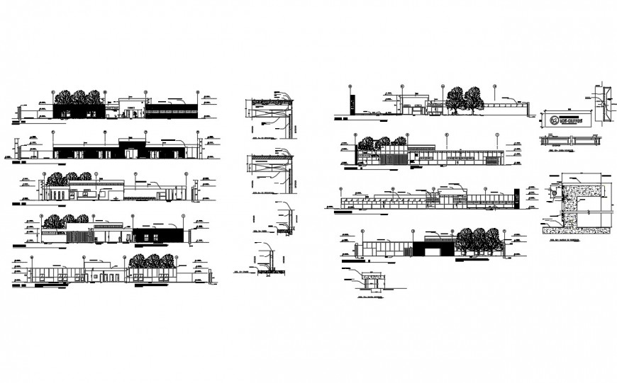 Poly clinic hospital building all sided elevation and section details ...