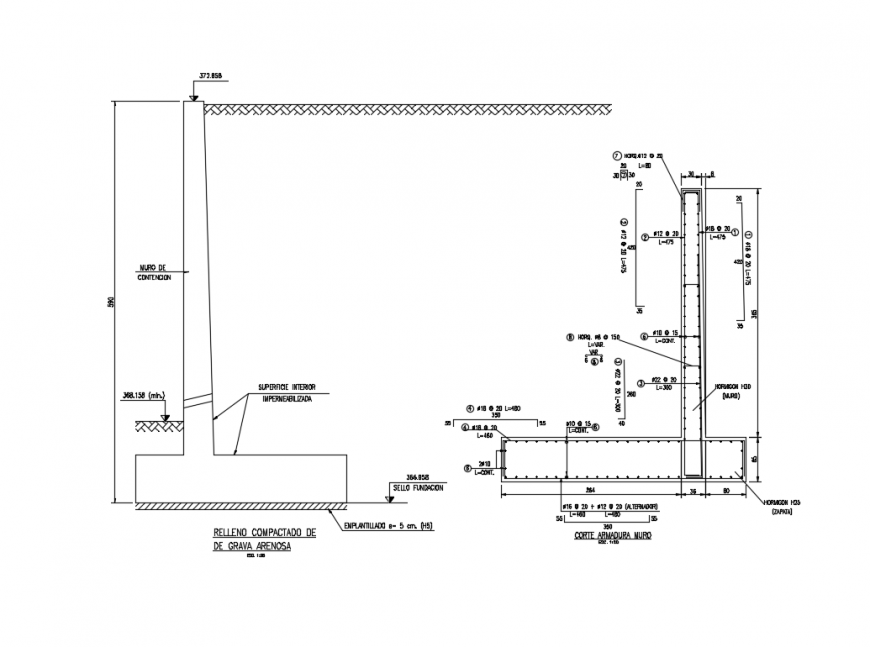 Sandy gravel retaining wall constructive cad drawing details dwg file Sandy gravel retaining wall constructive cad drawing details dwg file