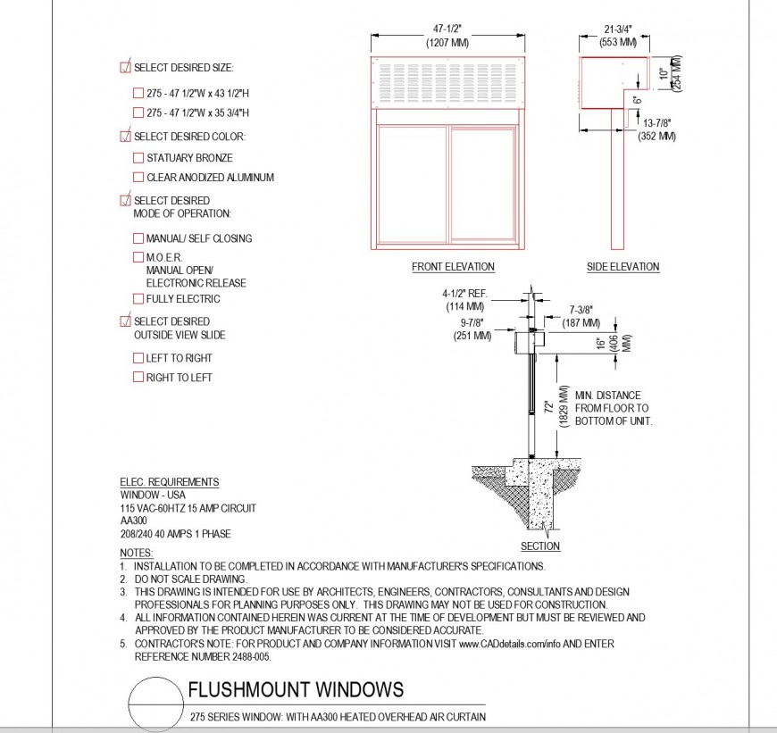 Section and elevation Flush mount window plan layout file Section and elevation Flush mount window plan layout file