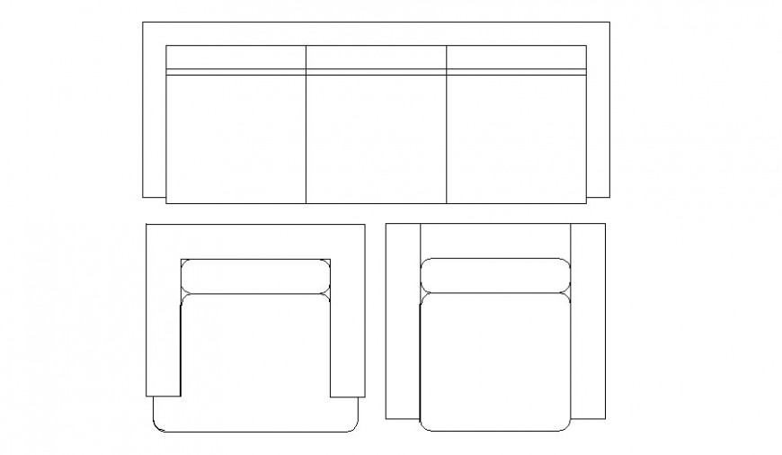 Three seated sofa set with two side chairs cad block details dwg file